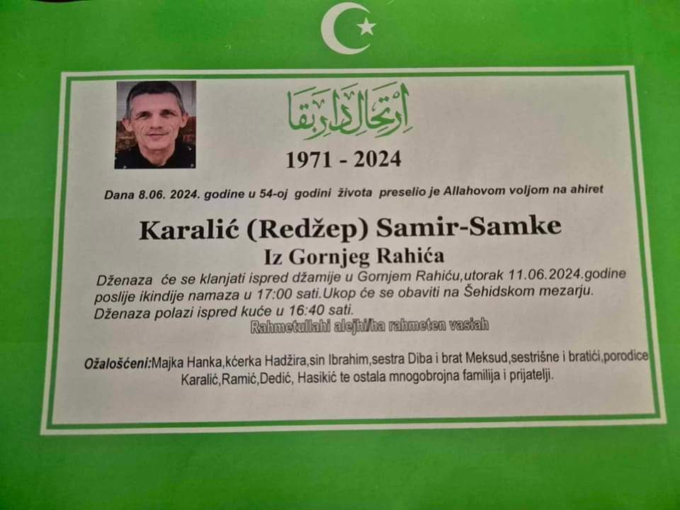 Sutra dženaza tragično preminulom Samiru Karaliću/FOTO - Argument.ba
